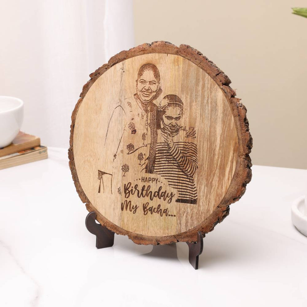Personalised Natural Wood Round Engraved Photo Frame
